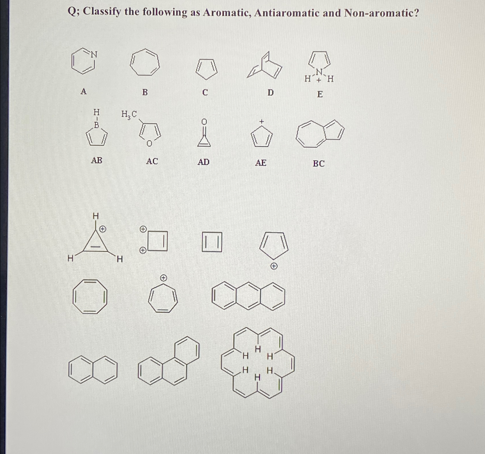 Solved Q; Classify the following as Aromatic, Antiaromatic | Chegg.com