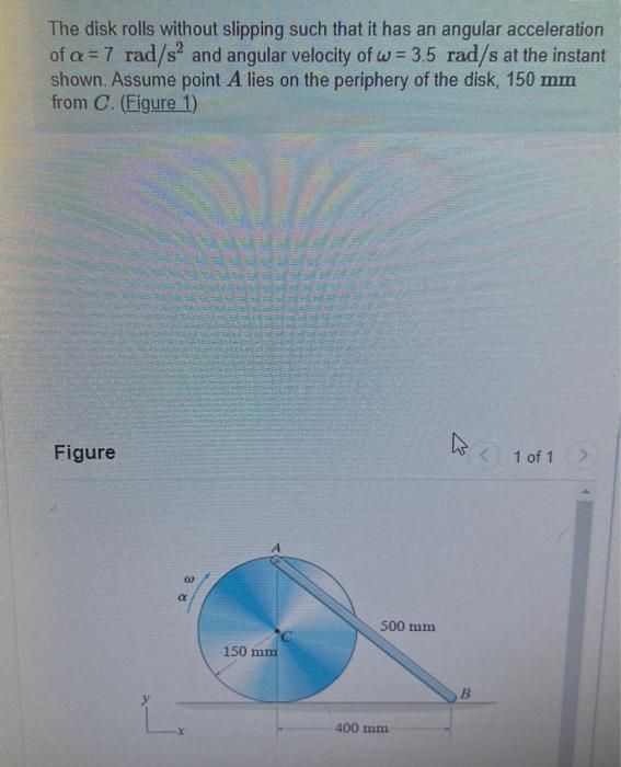 Solved The disk rolls without slipping such that it has an | Chegg.com