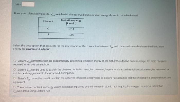 Solved Using Slater's rules calculate Zett (Z∗) for a | Chegg.com