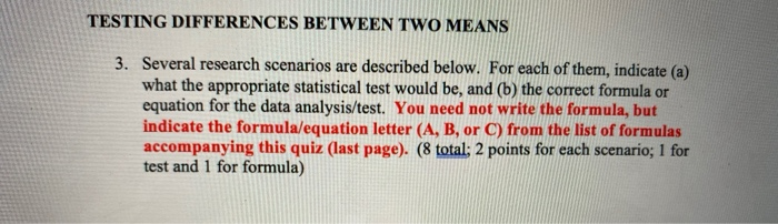 Solved TESTING DIFFERENCES BETWEEN TWO MEANS 3. Several | Chegg.com