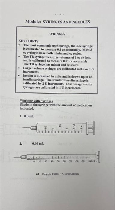 Solved Module: SYRINGES AND NEEDLES SYRINGES . KEY POINTS: • | Chegg.com