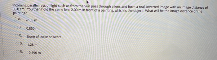 Solved Incoming parallel rays of light such as from the Sun | Chegg.com