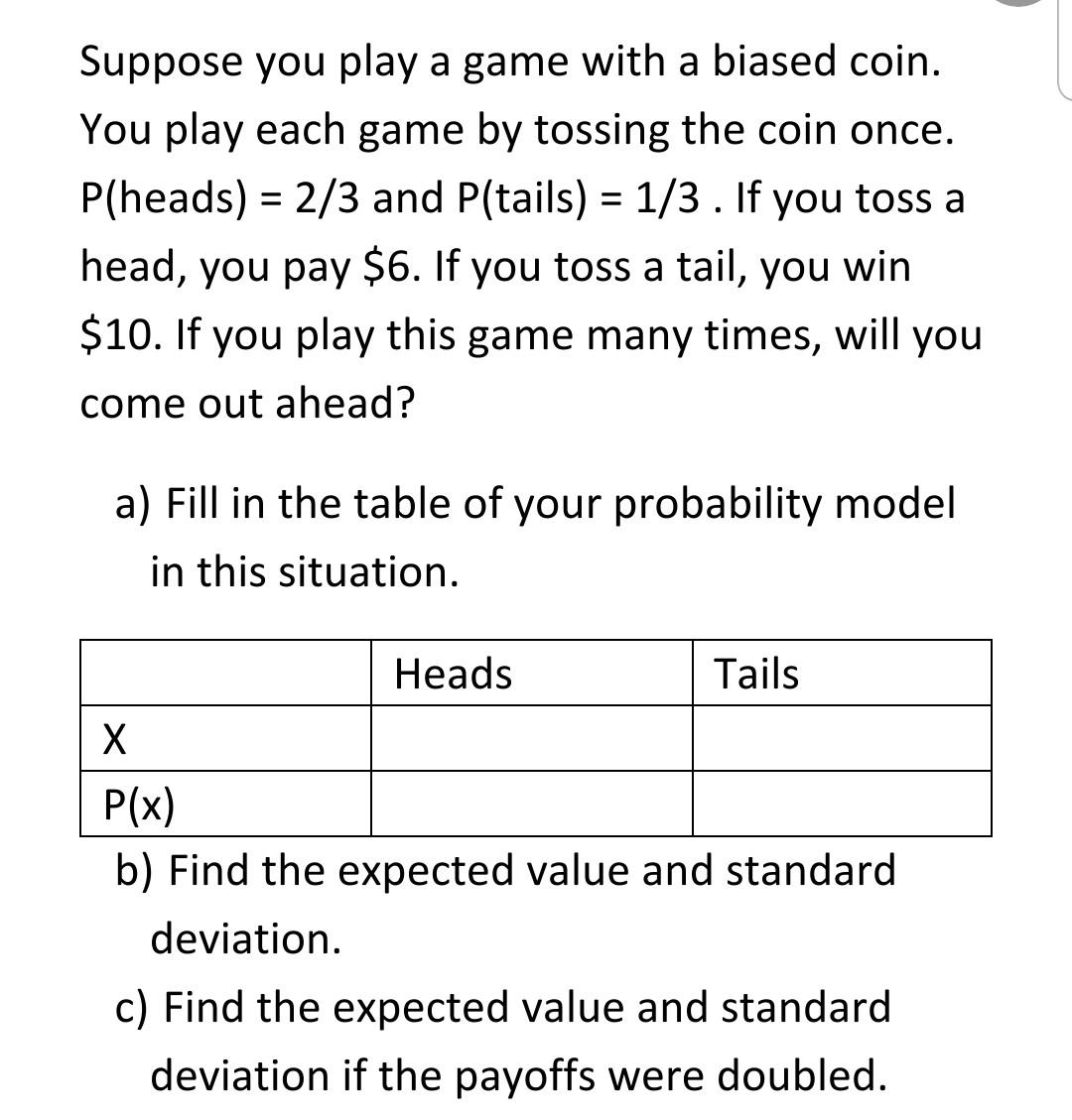 Solved = Suppose you play a game with a biased coin. You | Chegg.com