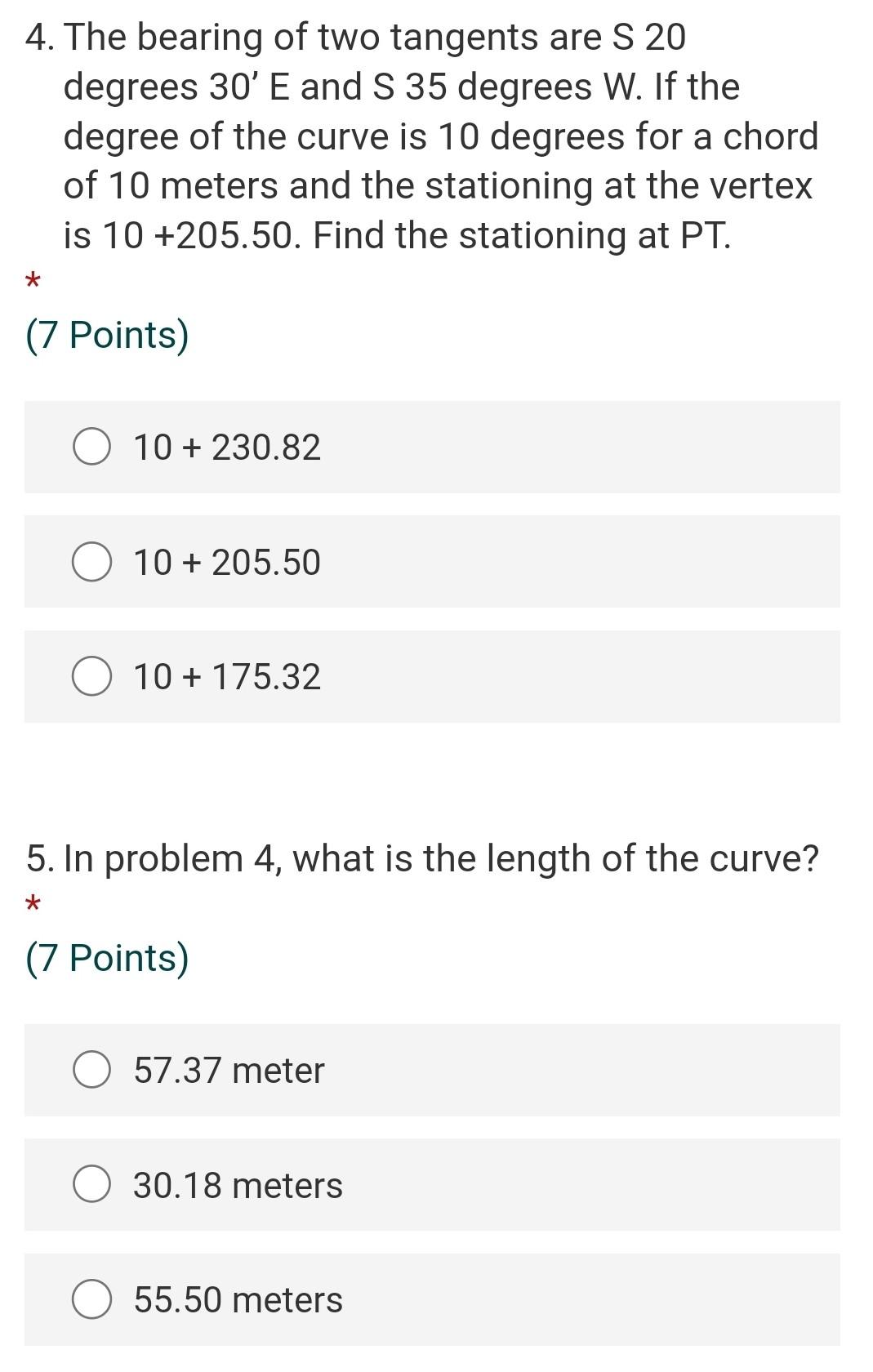 Solved 4. The bearing of two tangents are S 20 degrees 30' E | Chegg.com