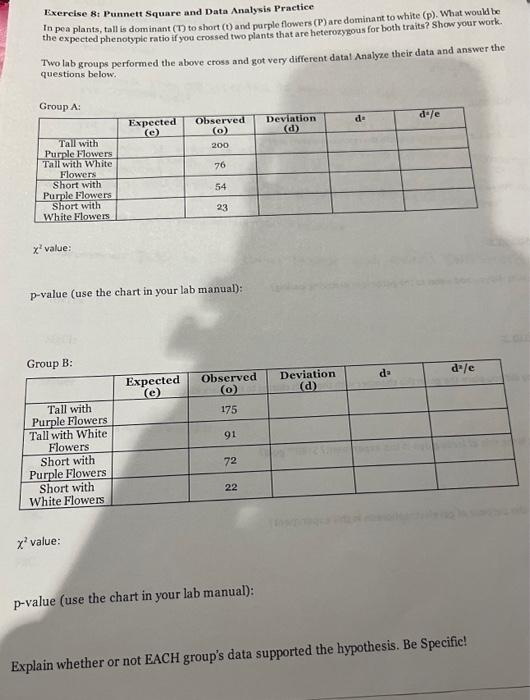 Solved Exercise 8: Punnett Square and Data Analysis Practice | Chegg.com
