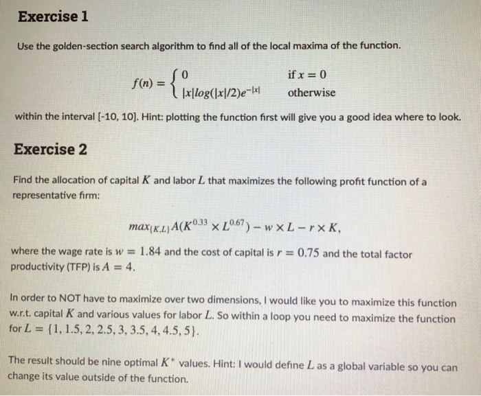 Solved Exercise 1 Use the golden-section search algorithm to | Chegg.com