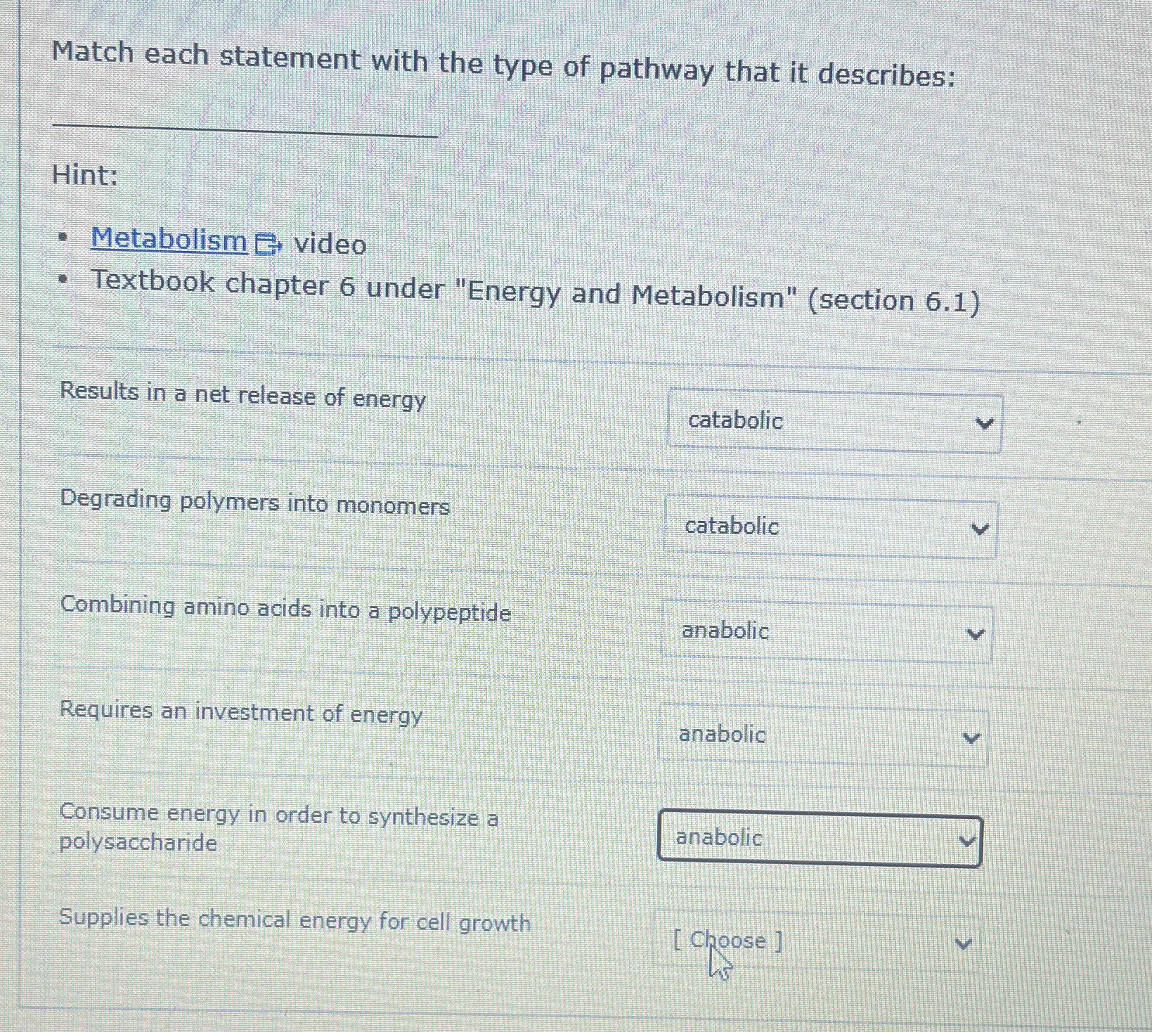 Solved Match each statement with the type of pathway that it | Chegg.com