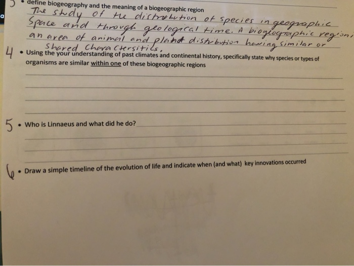 Solved • define biogeography and the meaning of a | Chegg.com