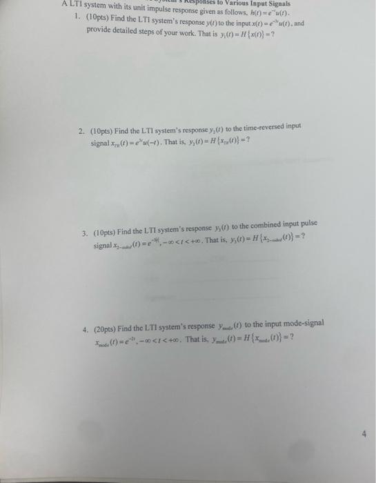 Solved A LTI system with its unit impulse response given as | Chegg.com