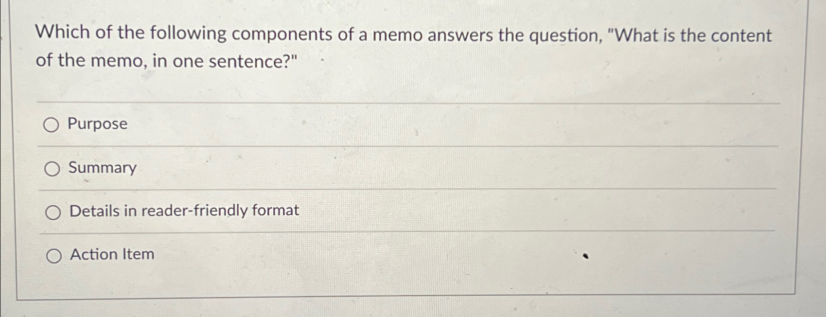 Solved Which of the following components of a memo answers | Chegg.com