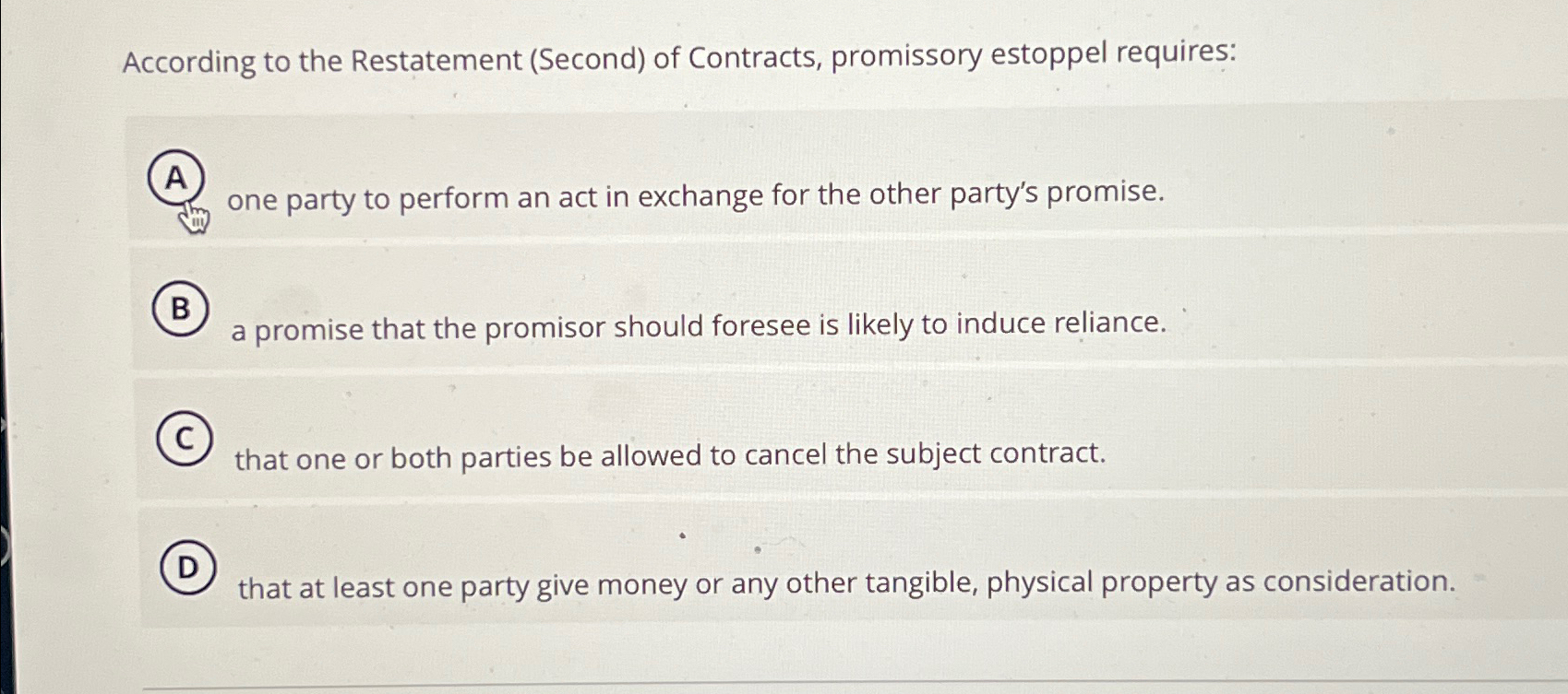 Solved According to the Restatement (Second) ﻿of Contracts, | Chegg.com