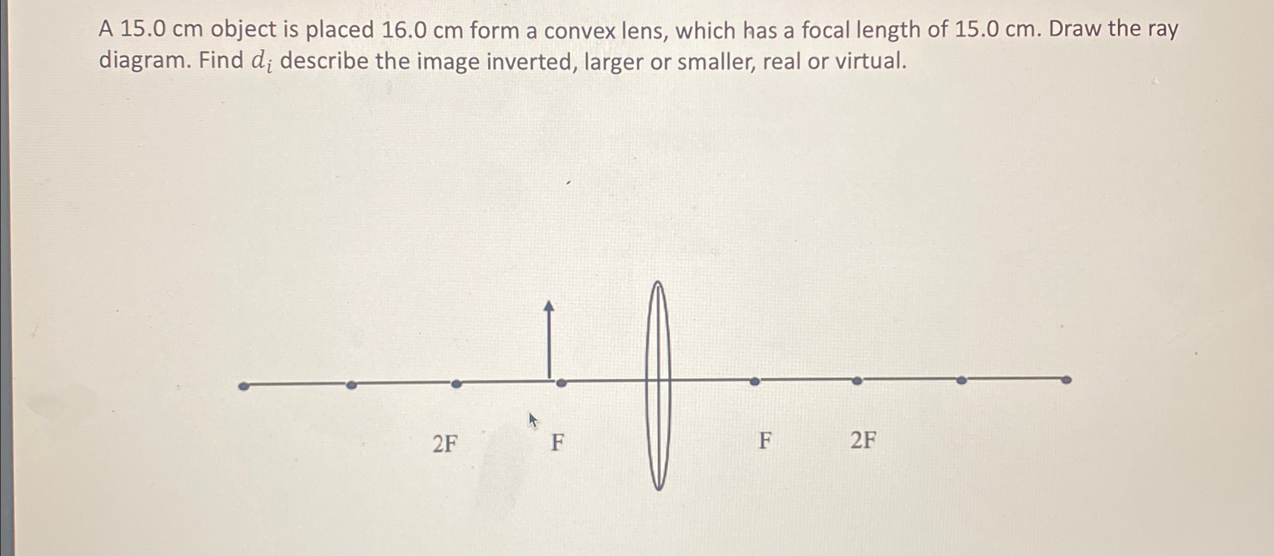 Solved A 15.0cm ﻿object is placed 16.0cm ﻿form a convex | Chegg.com