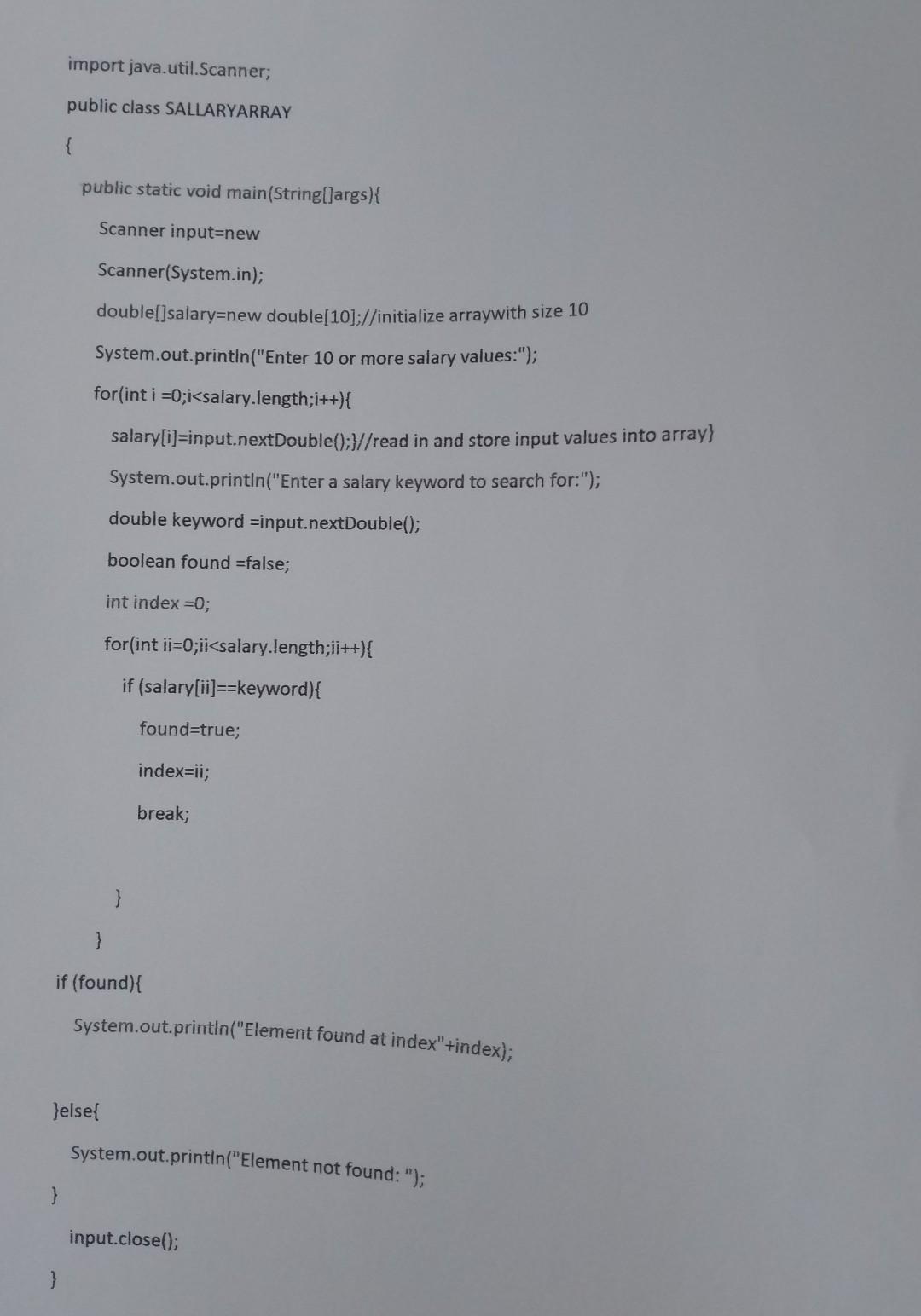 Solved import java.util.Scanner; public clasS SALLARYARRAY | Chegg.com