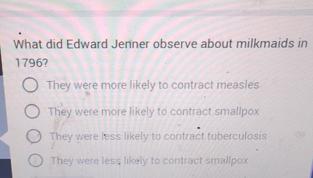 Solved What did Edward Jeniner observe about milkmaids in | Chegg.com