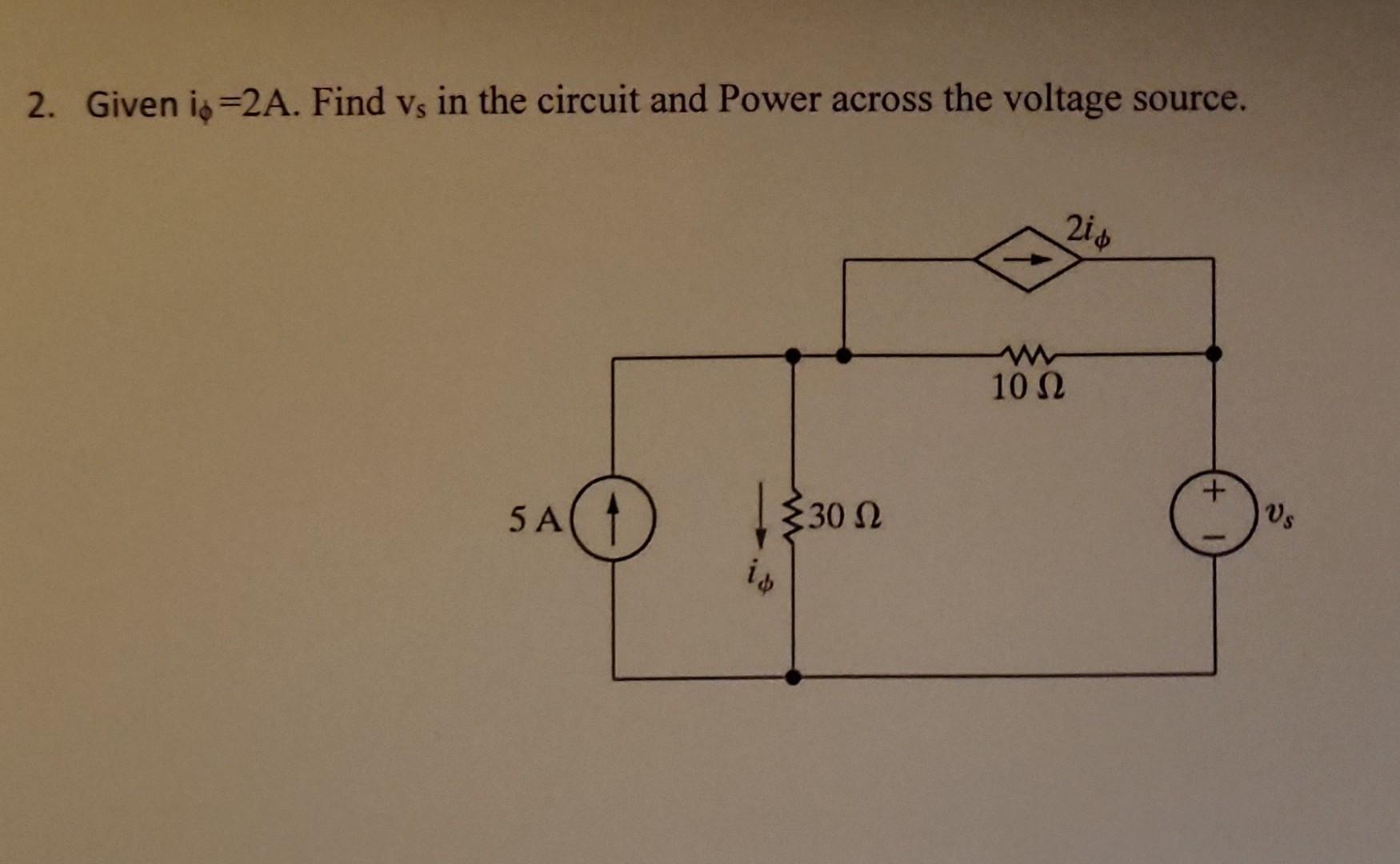 Solved 2. Given iϕ=2 A. Find vs in the circuit and Power | Chegg.com