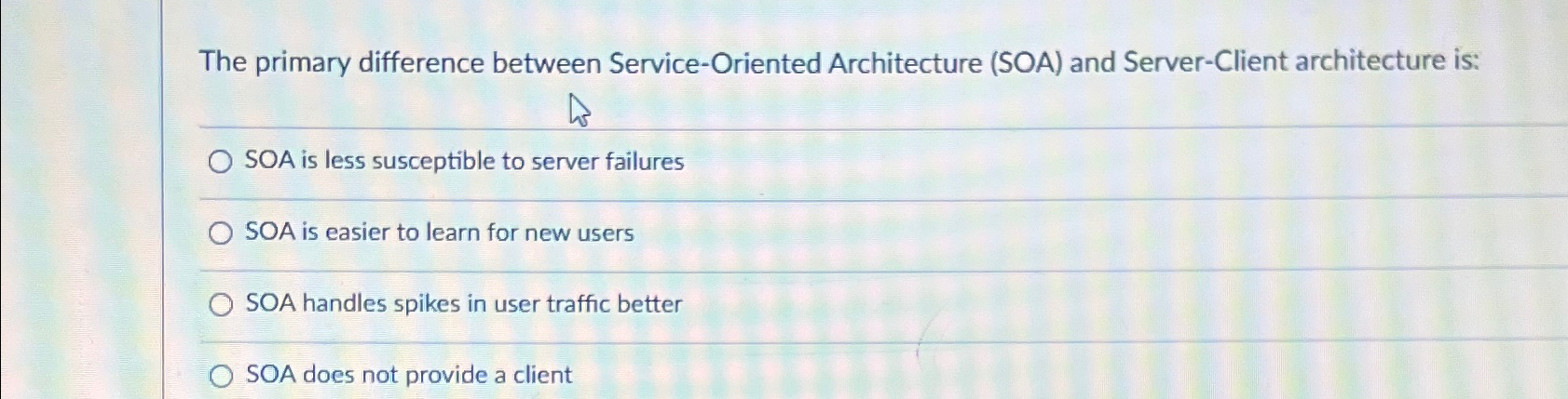 Solved The primary difference between Service-Oriented | Chegg.com