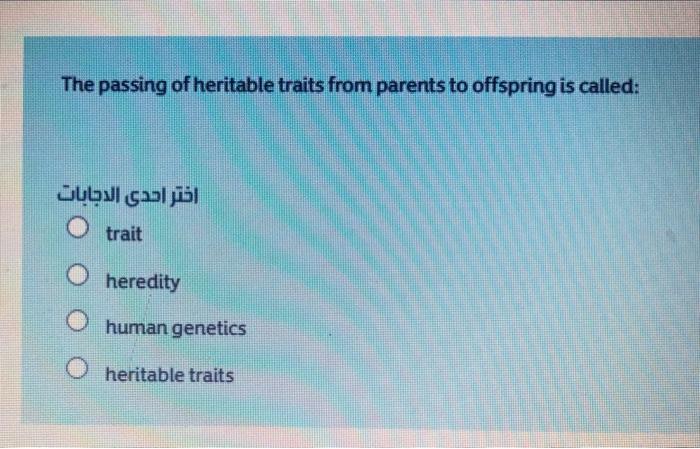 Solved The passing of heritable traits from parents to | Chegg.com