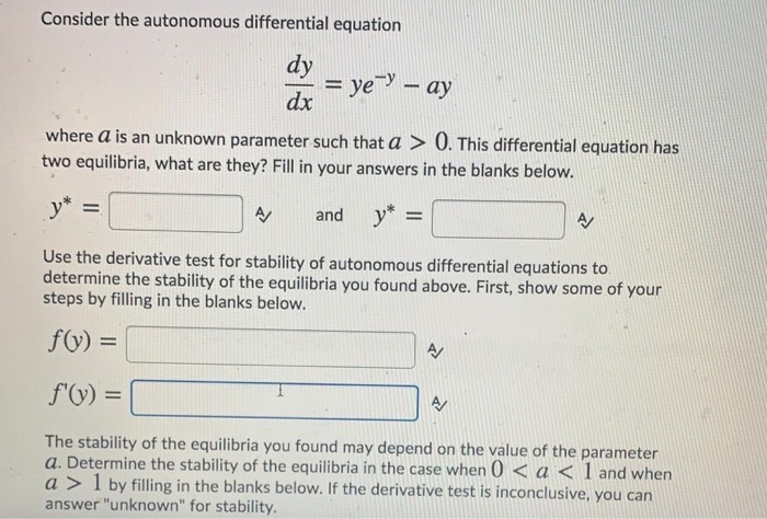 Solved Consider the autonomous differential equation dy ey - | Chegg.com