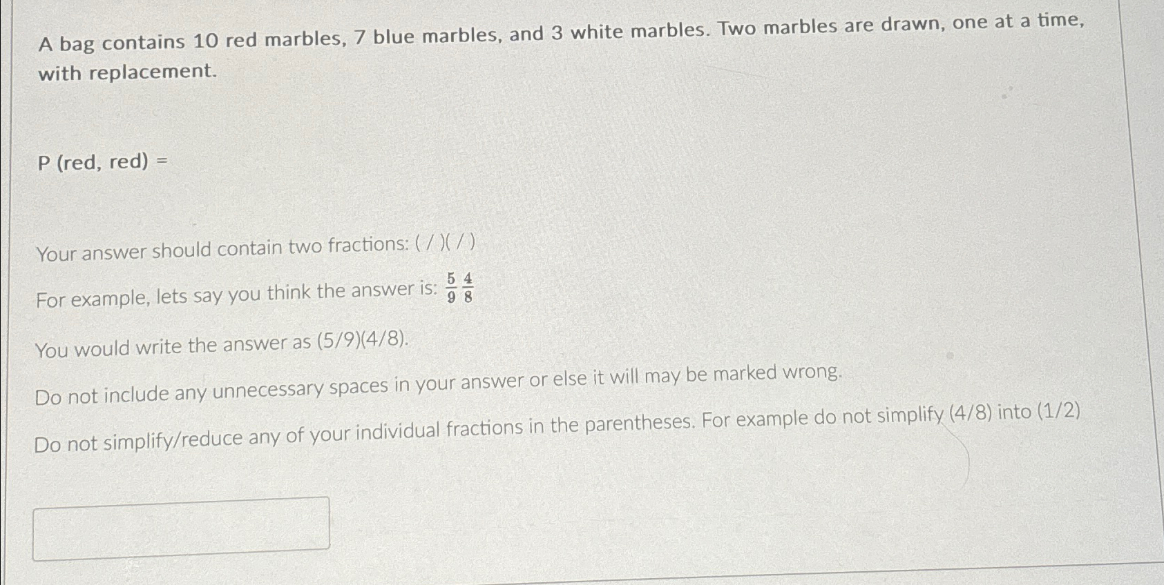 Solved A bag contains 10 ﻿red marbles, 7 ﻿blue marbles, and | Chegg.com