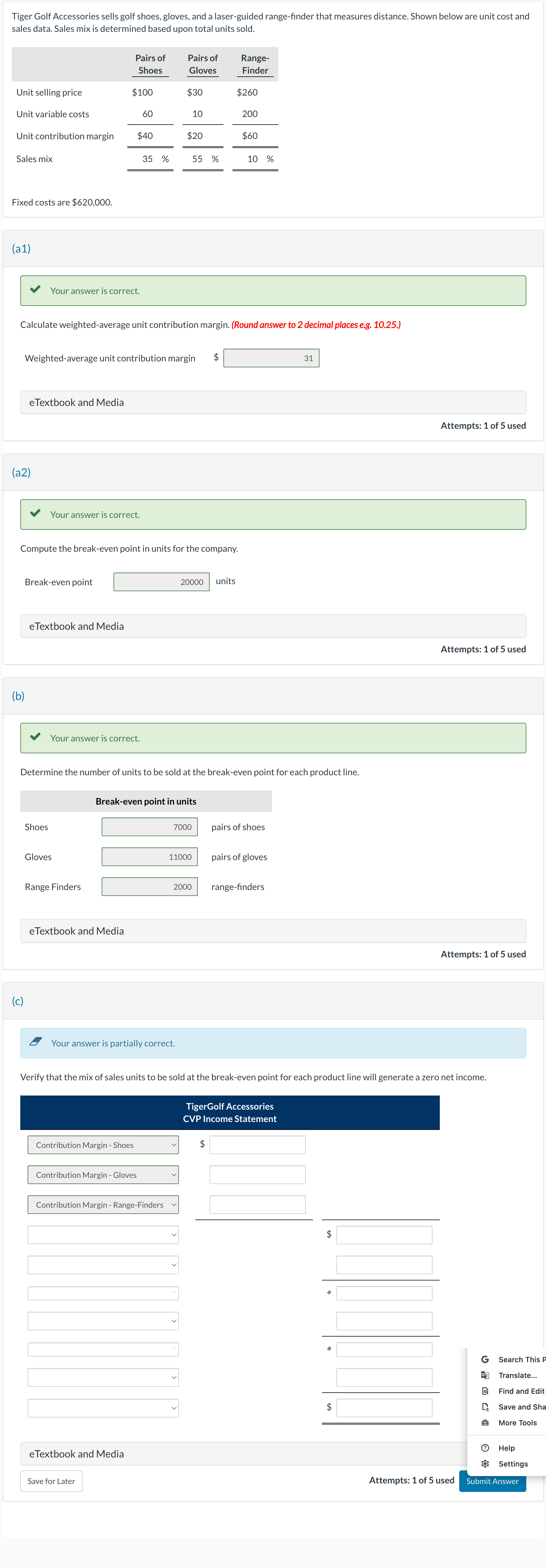 Solved Fixed costs are $620,000.(a1)Calculate | Chegg.com