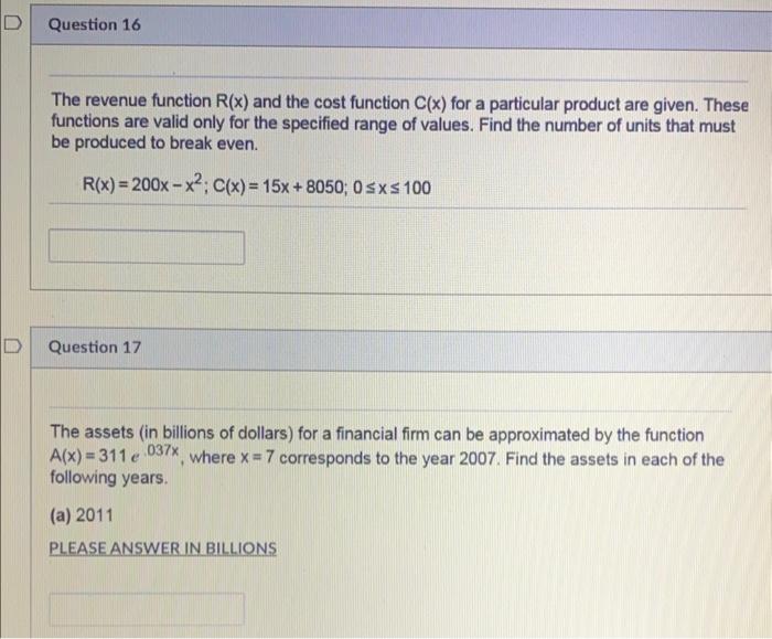 Solved The revenue function R(x) and the cost function C(x) | Chegg.com