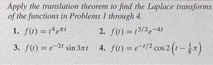Solved Apply the translation theorem to find the Laplace | Chegg.com
