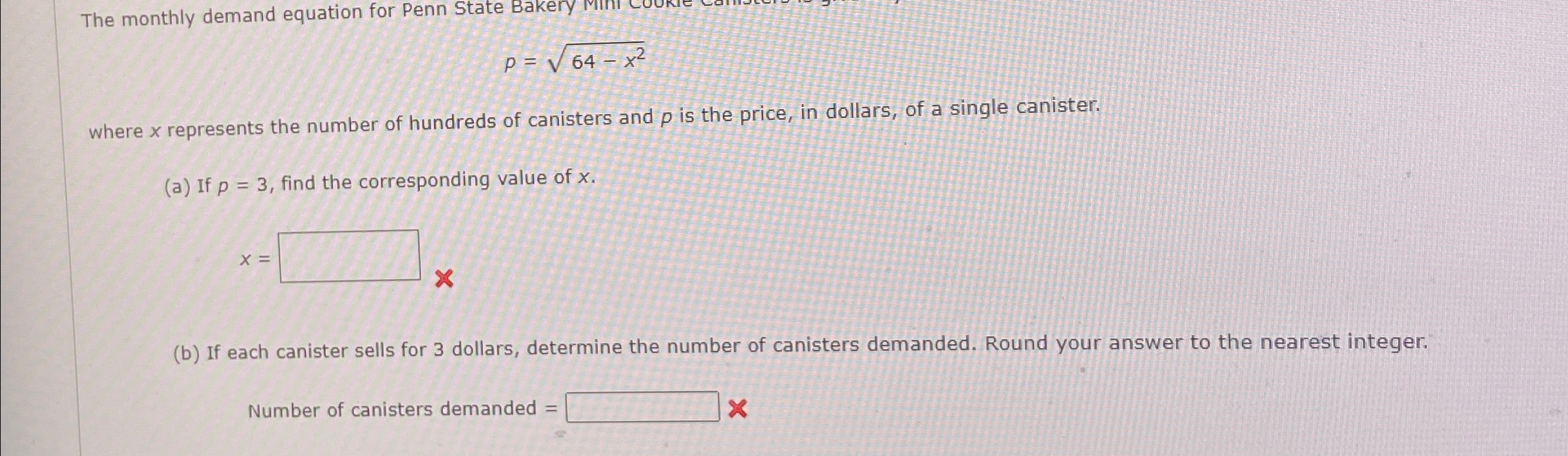 Solved The monthly demand equation for Penn State | Chegg.com
