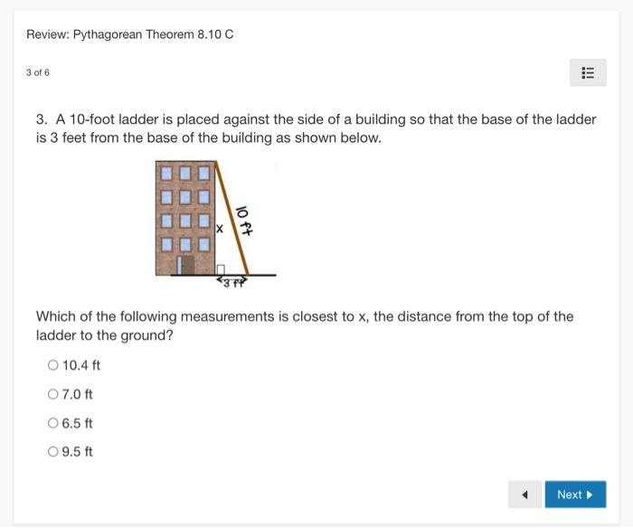 Solved Review: Pythagorean Theorem 8.10 C 3 of 6 III 3. A | Chegg.com