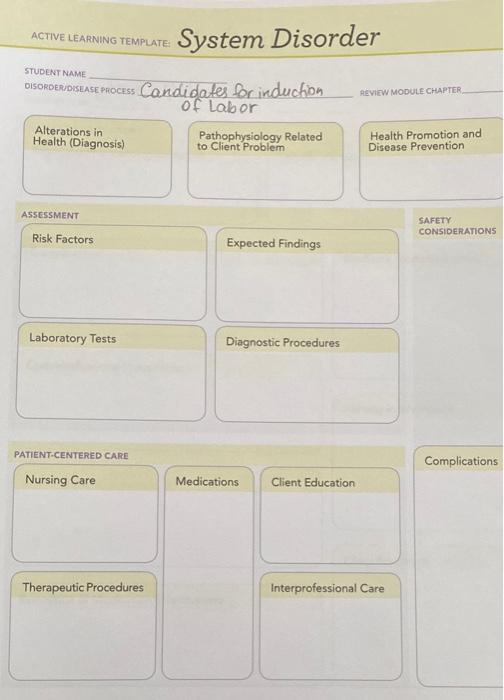 Solved ACTIVE LEARNING TEMPLATE System Disorder STUDENT NAME | Chegg.com