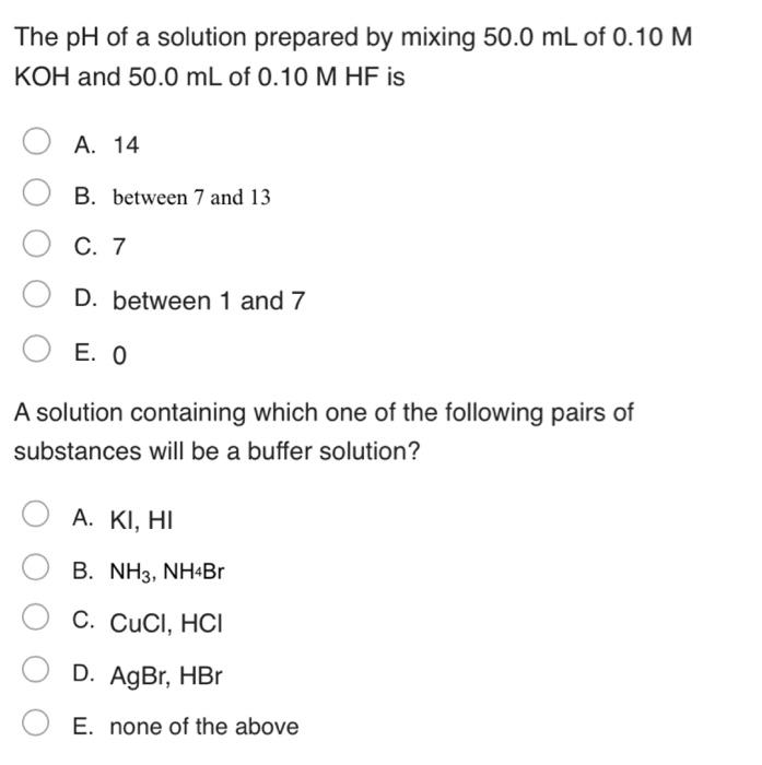 Solved The pH of a solution prepared by mixing 50.0 mL of | Chegg.com