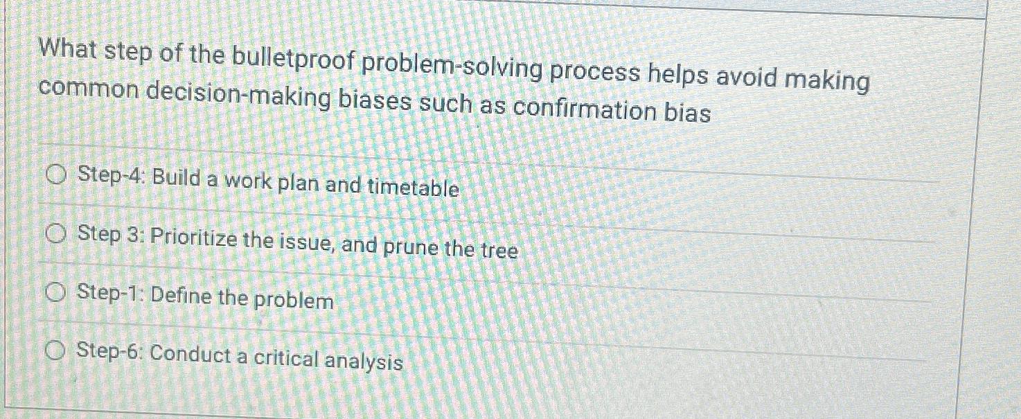 Solved What step of the bulletproof problem-solving process | Chegg.com