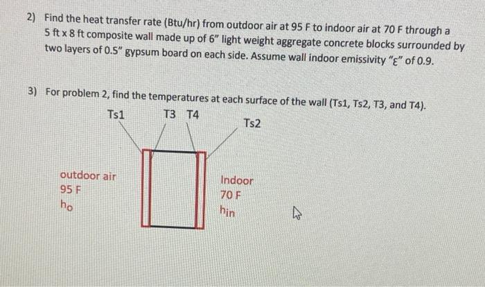 2) Find the heat transfer rate (Btu/hr) from outdoor | Chegg.com