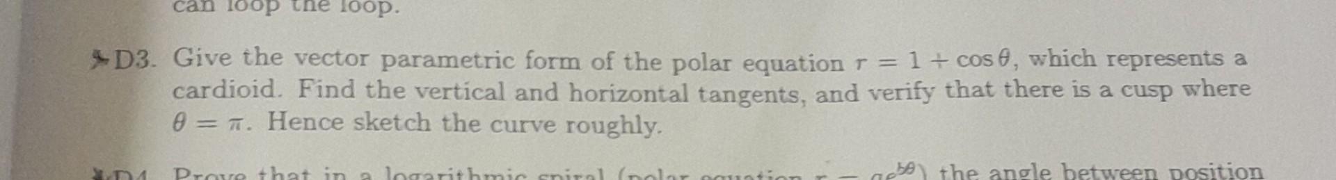 Solved D3. Give the vector parametric form of the polar | Chegg.com