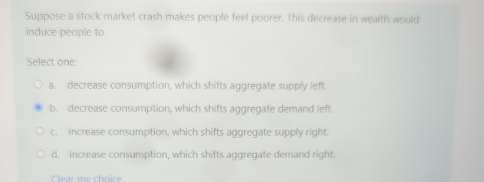 Solved Suppose a stock market crash makes people feel | Chegg.com