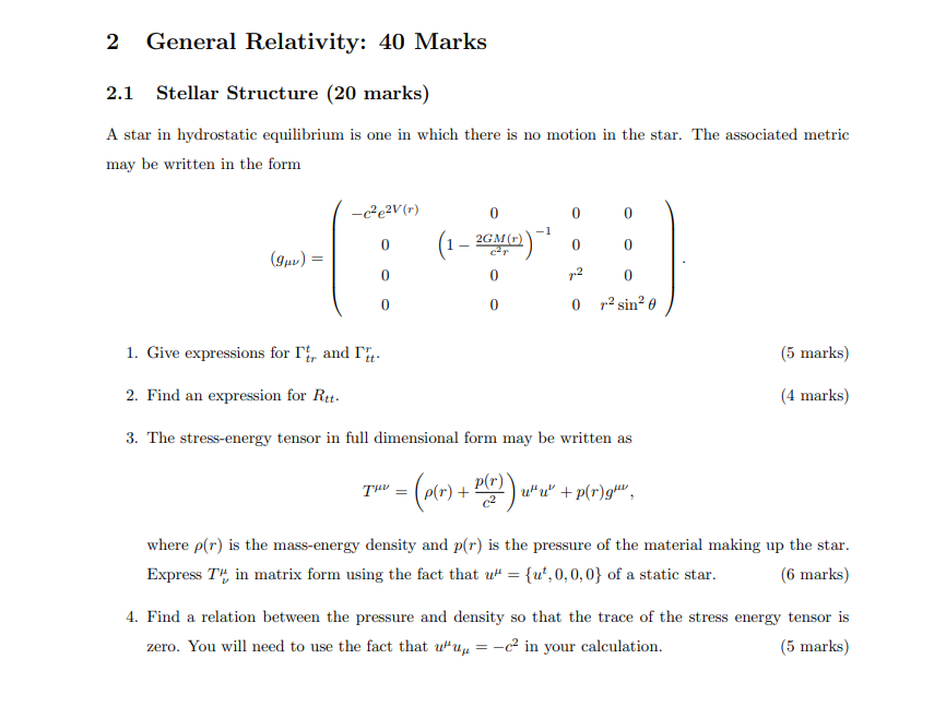 Solved 2.1 ﻿Stellar Structure (20 ﻿marks)A star in | Chegg.com
