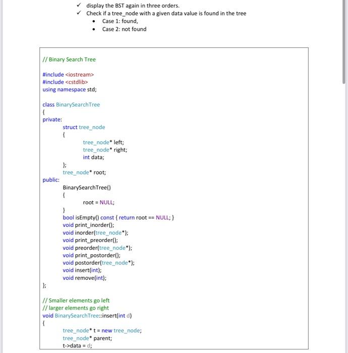 Solved Display The Bst Again In Three Orders Check If A