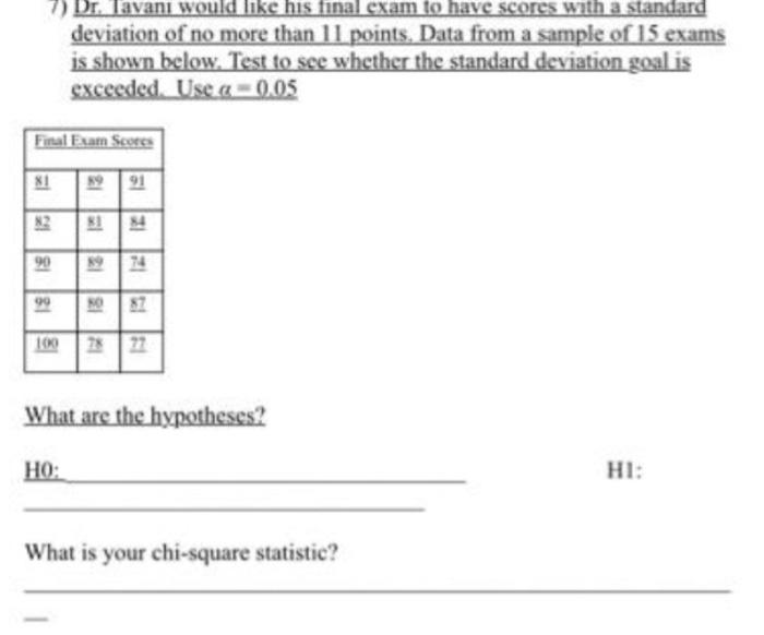 Solved Dr. Tavani would like his final exam to have scores | Chegg.com