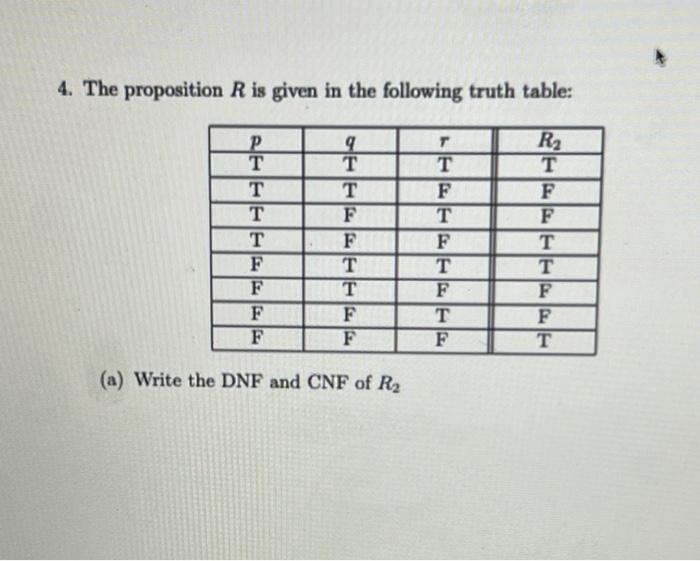 Solved 3. The proposition R is given in the following truth | Chegg.com