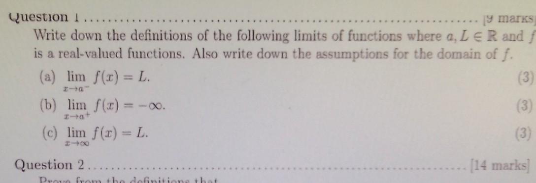 Solved Write down the definitions of the following limits of | Chegg.com
