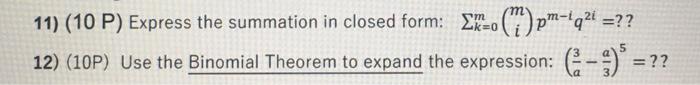 Solved 11 10 P Express The Summation In Closed Form