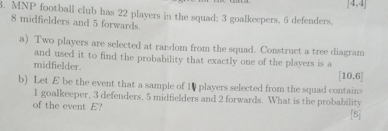 Solved MNP football club has 22 players in the squad; 3 | Chegg.com