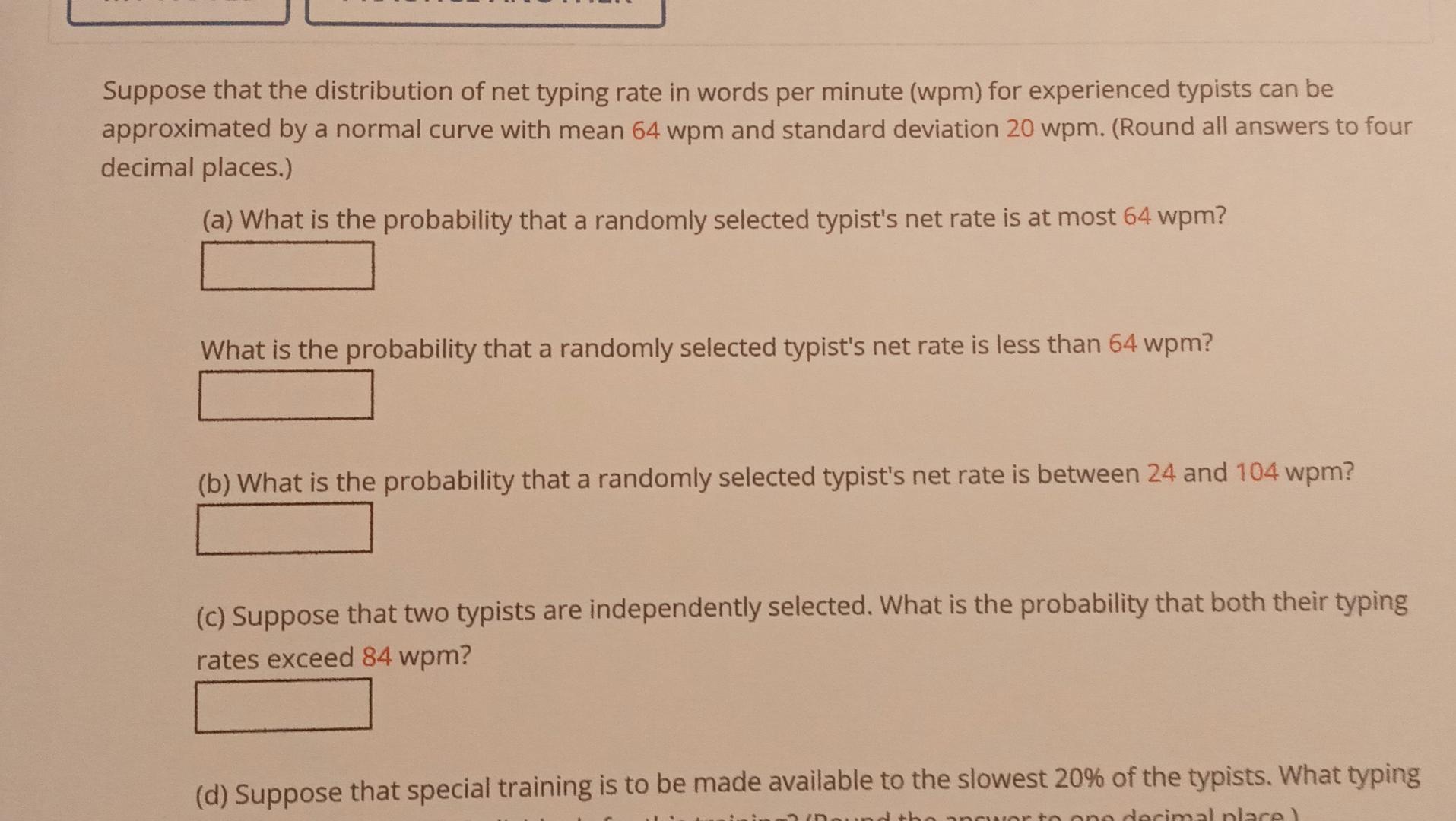 Solved Suppose that the distribution of net typing rate in | Chegg.com