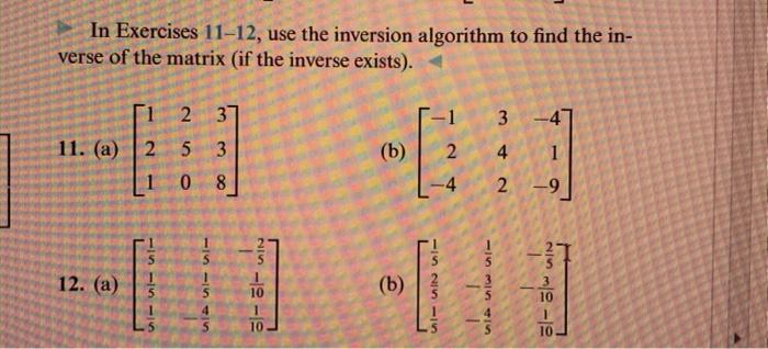 Solved In Exercises 11-12, use the inversion algorithm to | Chegg.com