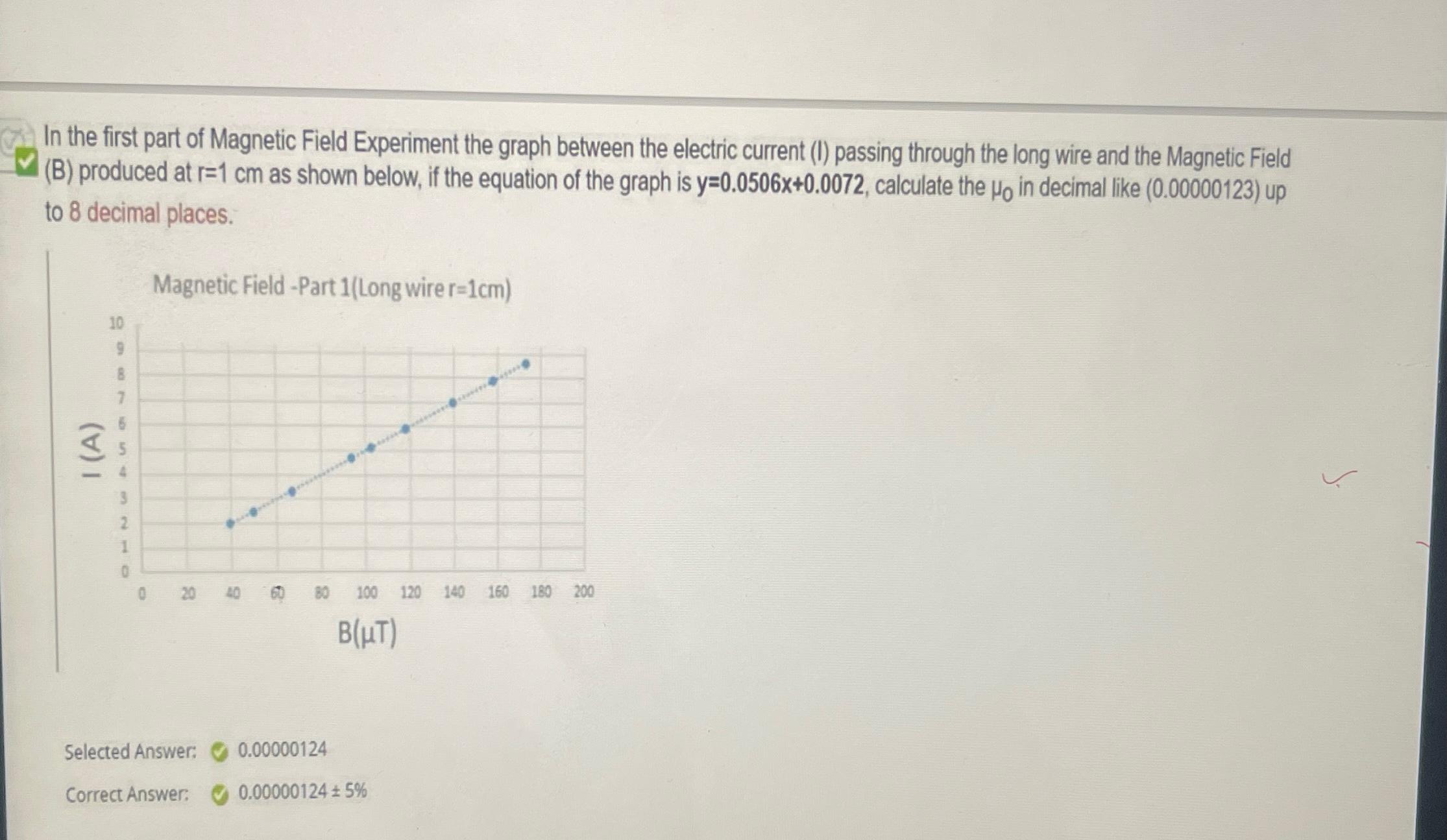 Solved In the first part of Magnetic Field Experiment the | Chegg.com