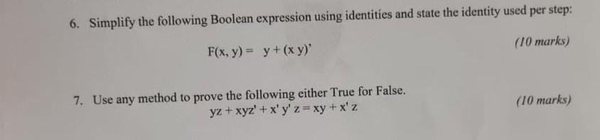 Solved 6. Simplify the following Boolean expression using | Chegg.com
