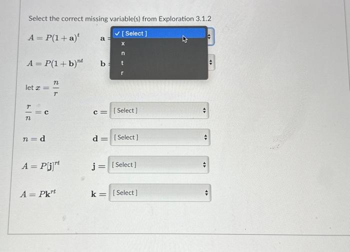 Select the correct missing variable(s) from | Chegg.com