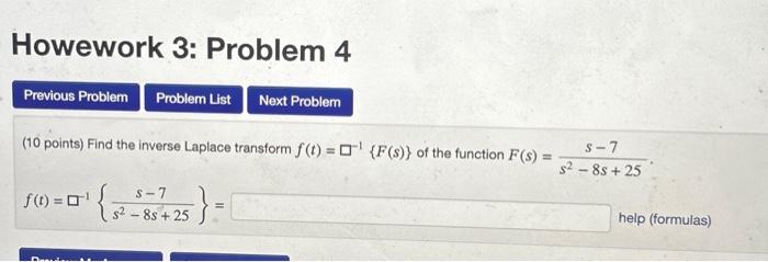 Solved (10 points) Find the inverse Laplace transform | Chegg.com
