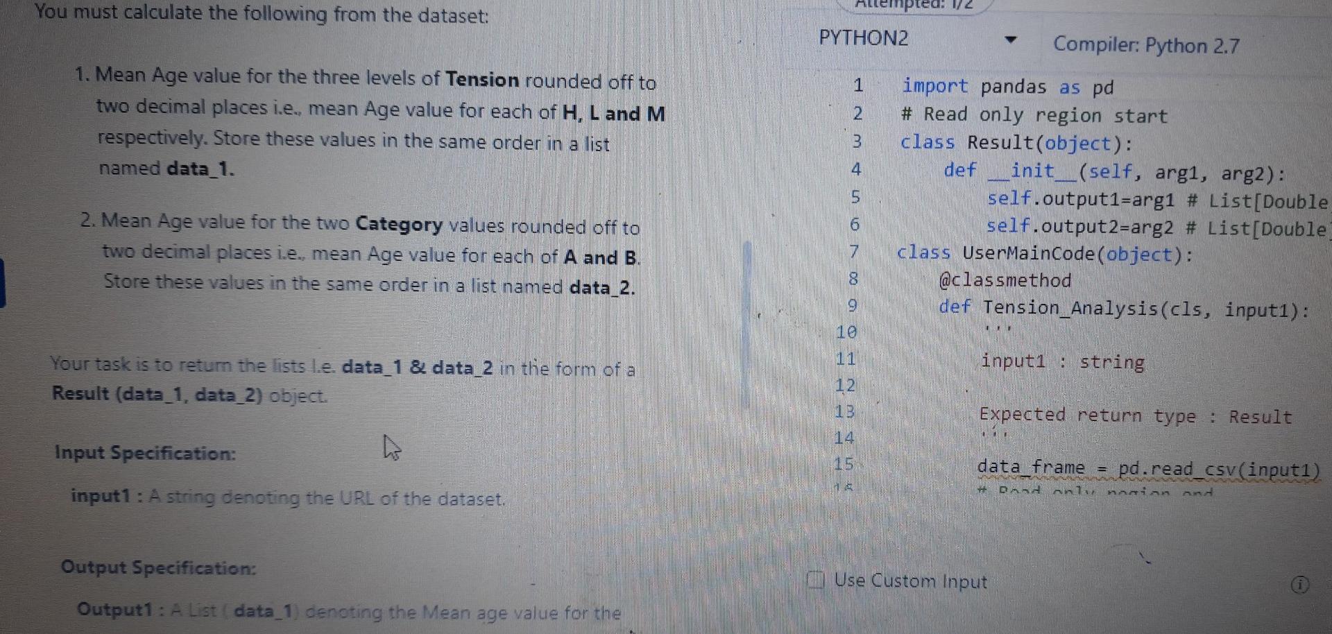 Solved Attempted: 1/2 Tension Analysis PYTHON2 Compiler: | Chegg.com