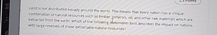 Solved Land is not distributed equally around the world. | Chegg.com