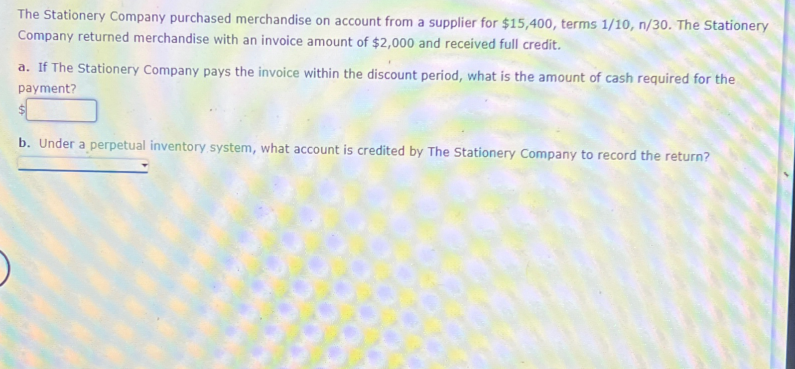 Solved The Stationery Company purchased merchandise on | Chegg.com